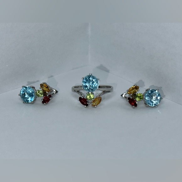 Jewelry | 925 Sterling Silver Ring And Earrings Multi Stone Set | Poshmark